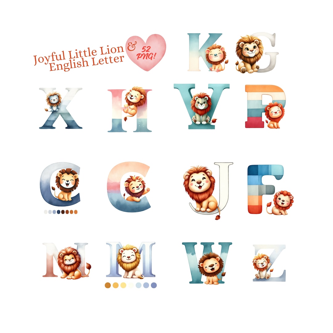 Watercolor Lion Alphabet Clipart: Jungle Nursery Abcs (digital Download ...