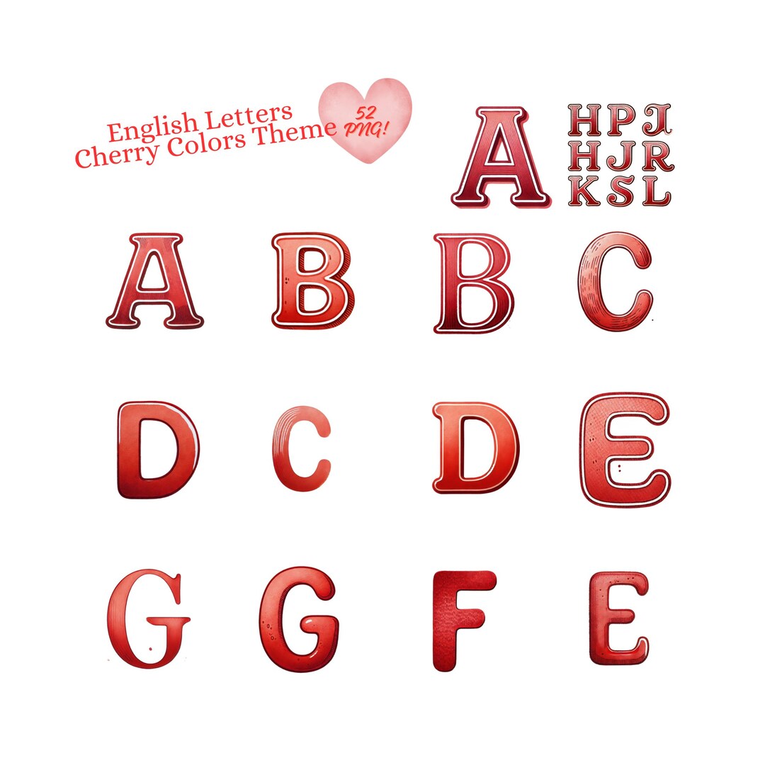 Cherry-themed English Letters Set for Crafts | 52 Red Alphabet Clipart ...