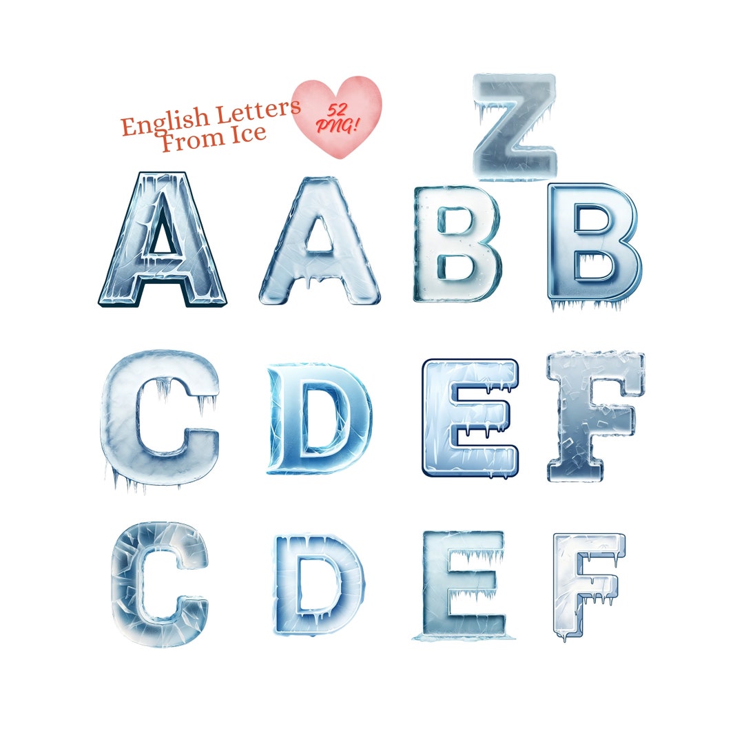 Watercolor Frosty Alphabet Clipart Set, 52 High Resolution Ice Letters ...