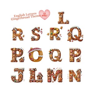 Christmas Gingerbread Alphabet Clipart: 52 Festive PNG Letters (AI ...