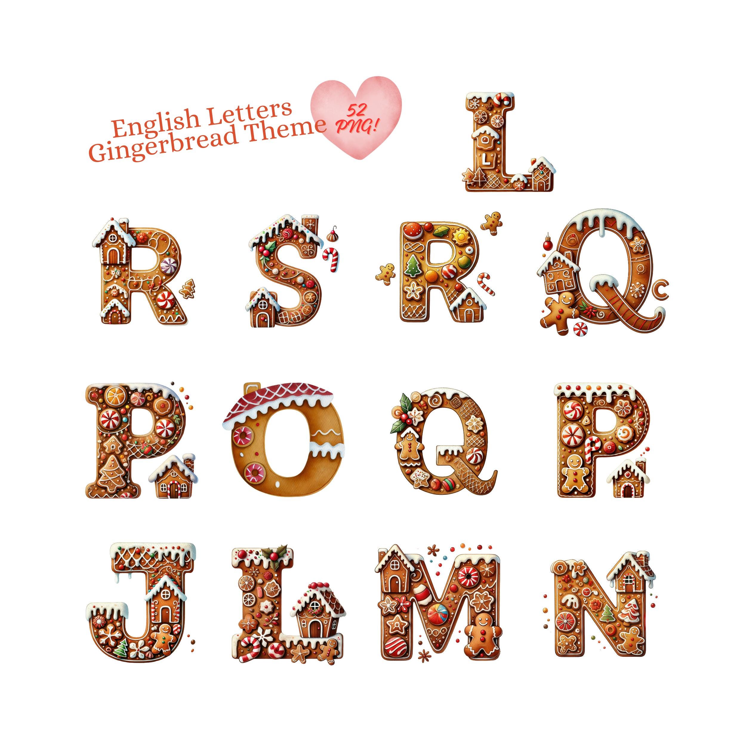 Christmas Gingerbread Alphabet Clipart: 52 Festive PNG Letters (AI ...