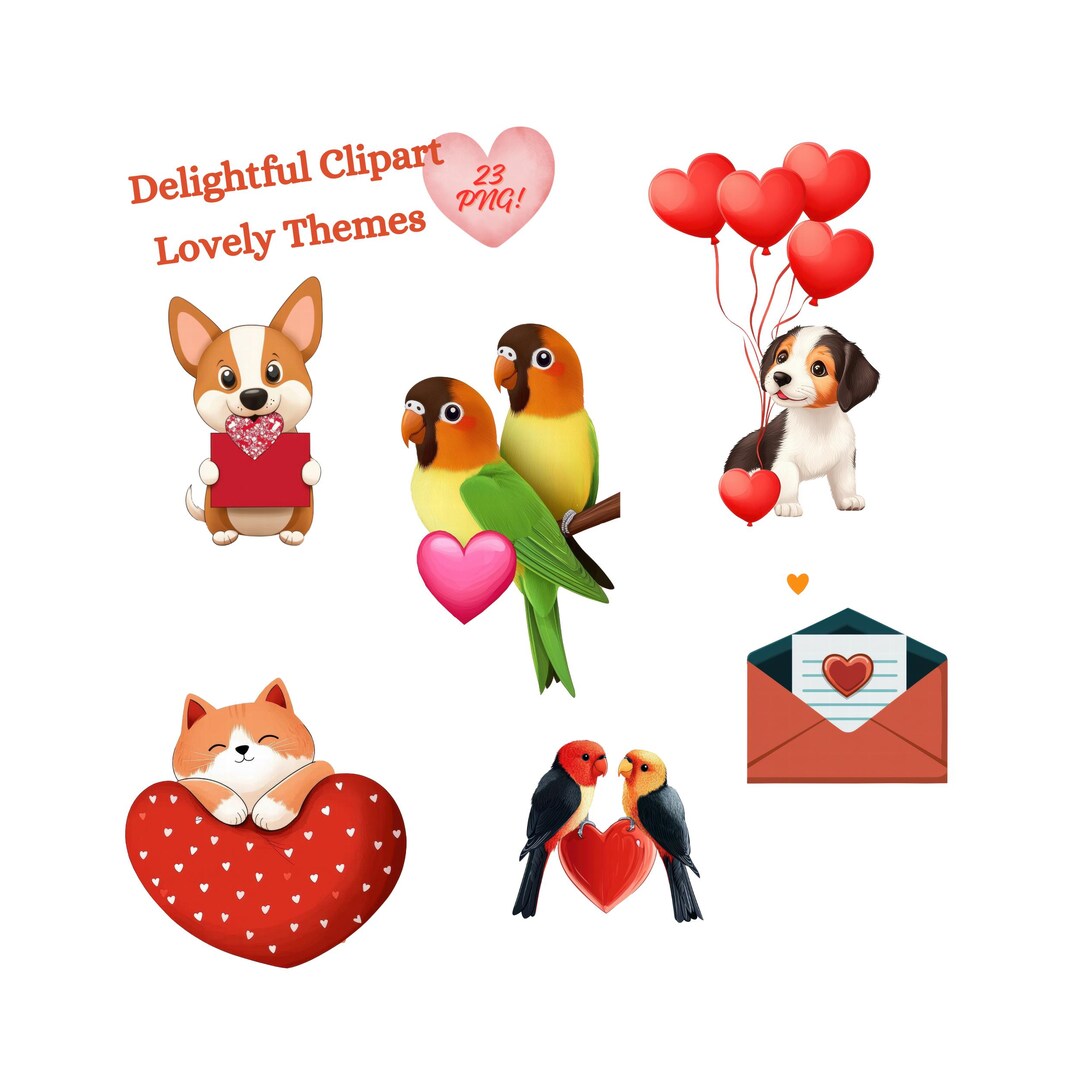 Valentine Clip Art Bundle – 23 Cute Animal & Heart Designs | Romantic ...