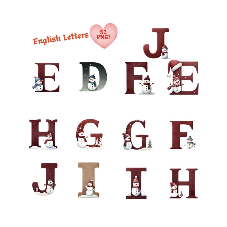 Watercolor AI Winter Snowman Alphabet Clipart Set, Christmas Letters ...