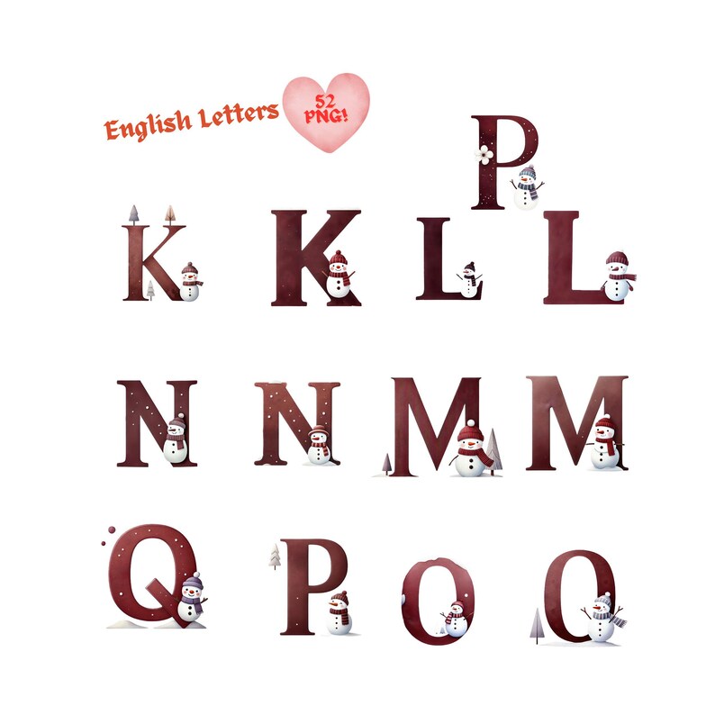 Watercolor AI Winter Snowman Alphabet Clipart Set, Christmas Letters ...