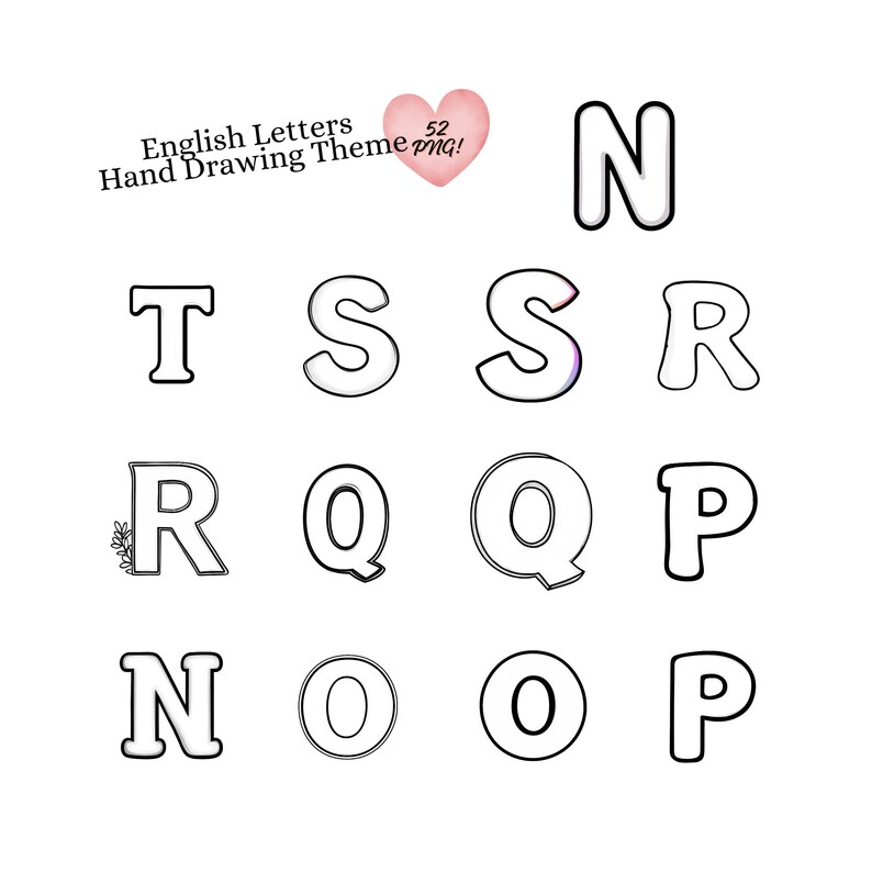 Hand-drawn Alphabet Clipart Digital Letters Black and White PNG Designs ...