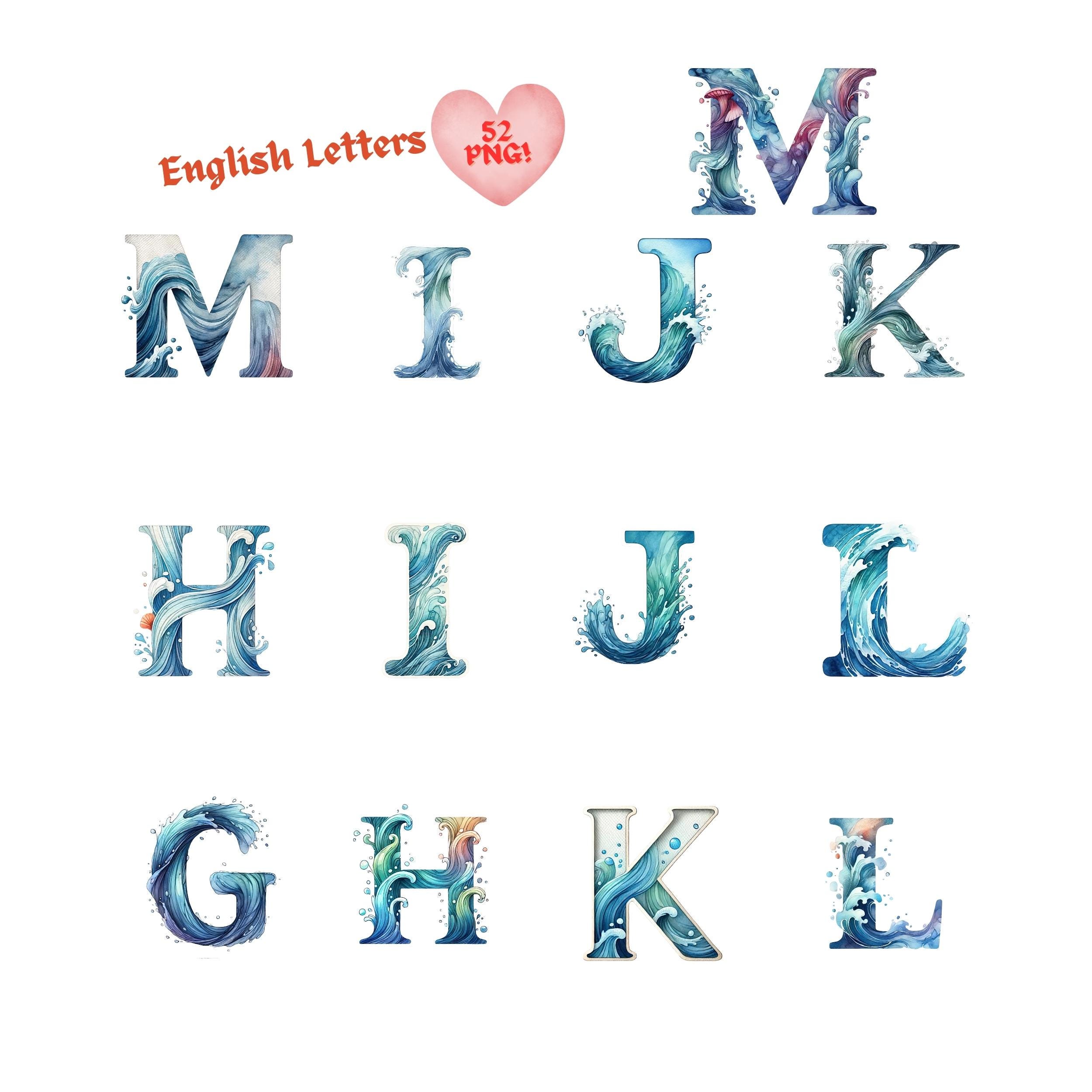 Watercolor Alphabet Clipart Bundle - 52 PNG Files - High Resolution ...
