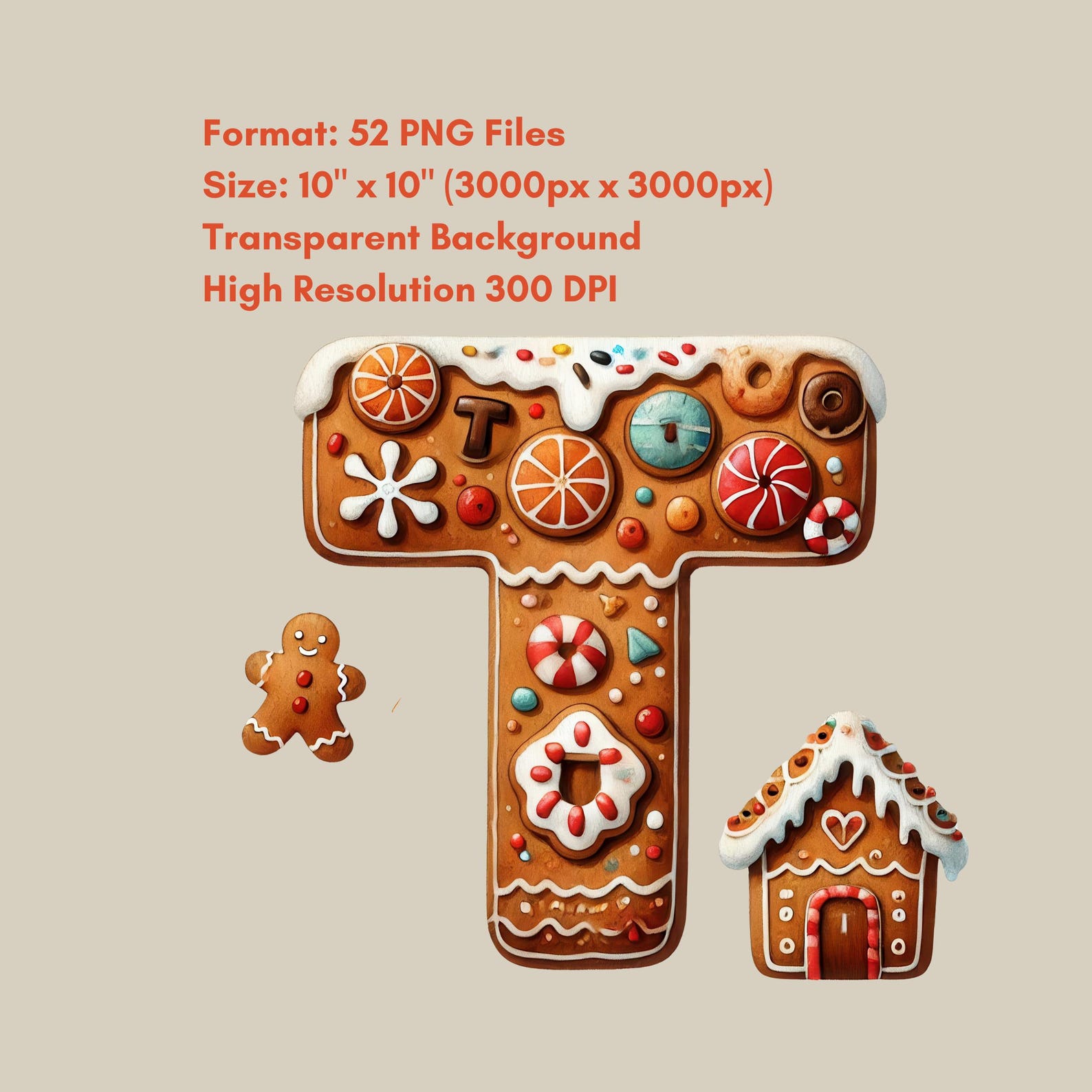 Christmas Gingerbread Alphabet Clipart: 52 Festive PNG Letters (AI ...