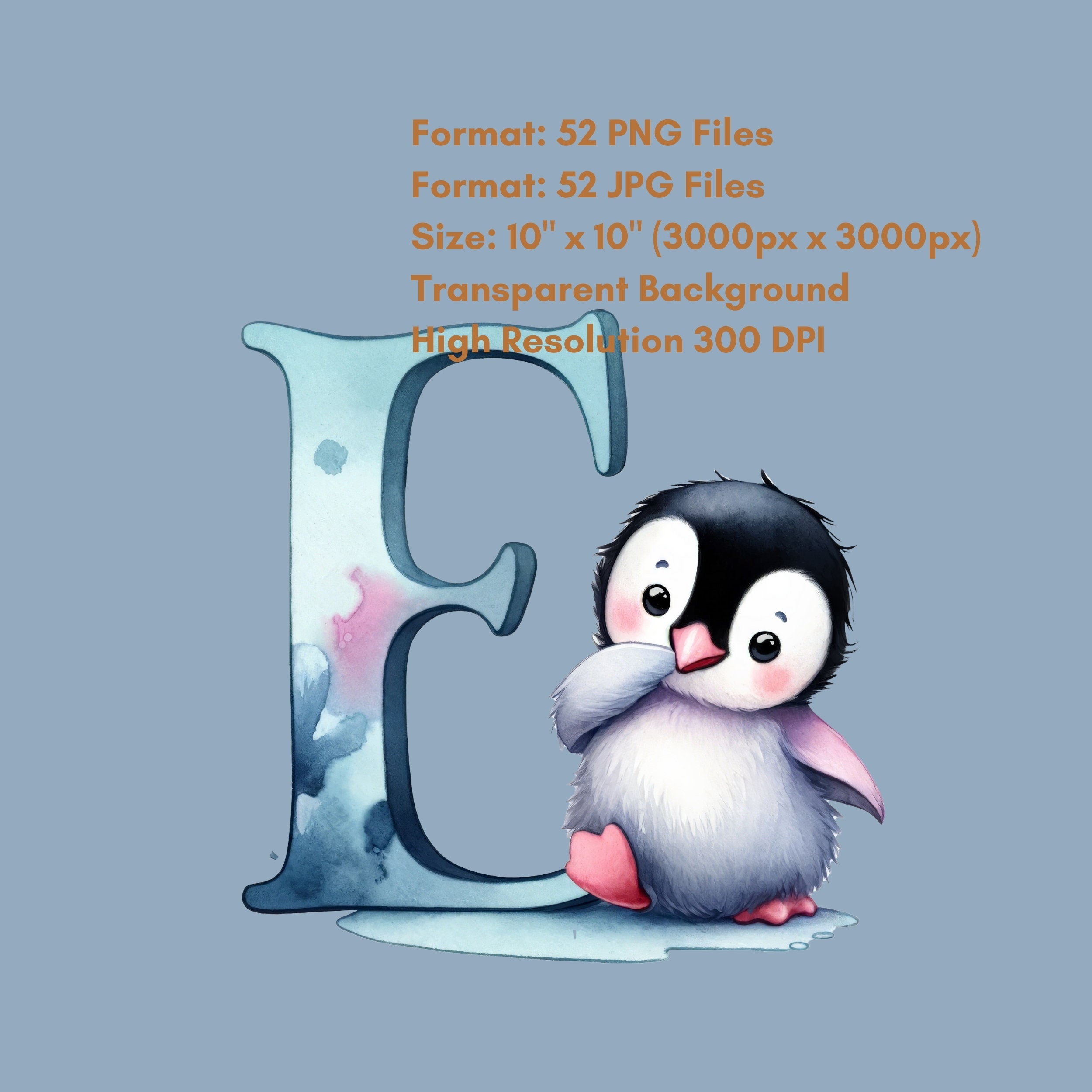 Watercolor Joyful Penguin Alphabet Letters Clipart, Transparent Bg ...