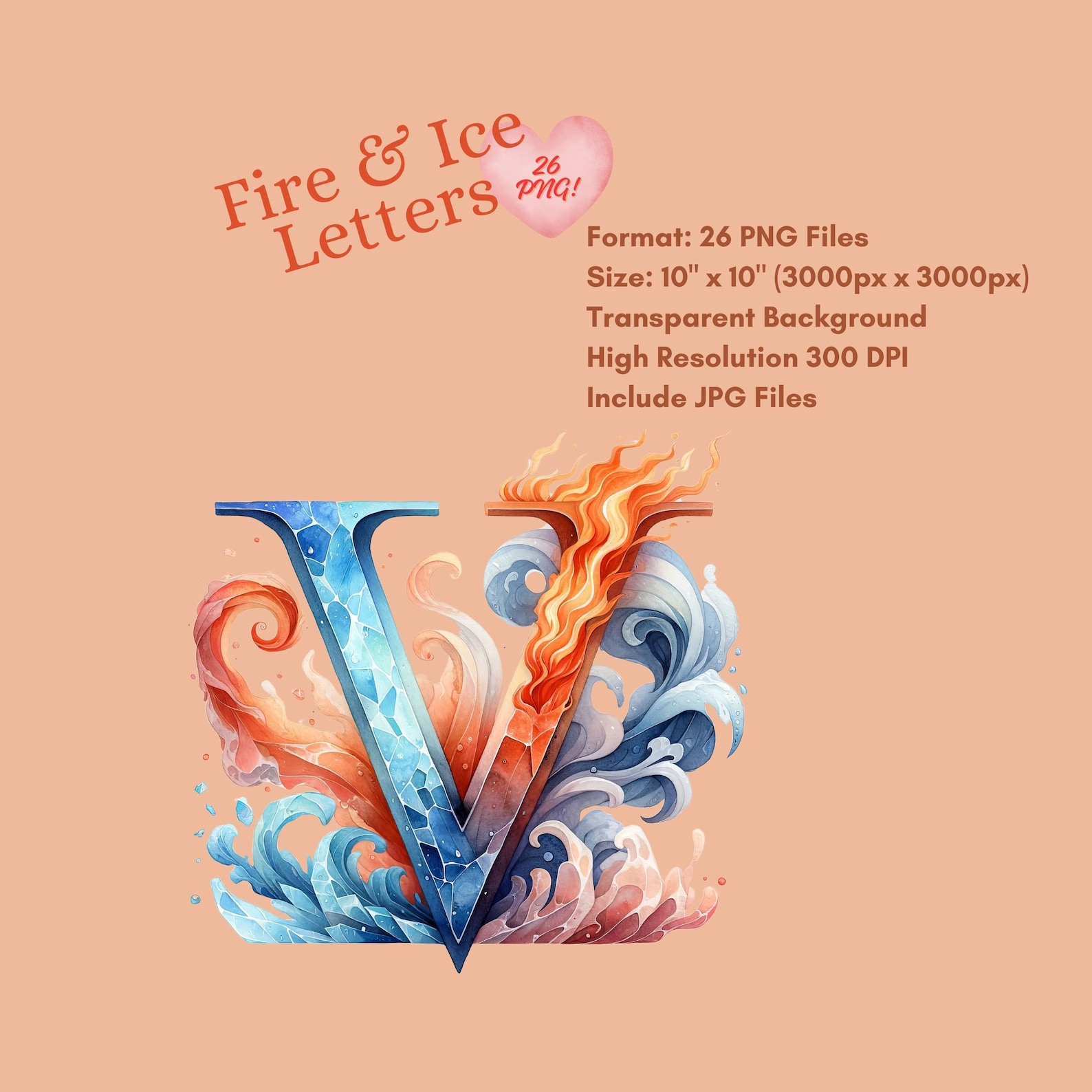 Watercolor Elemental Fusion Alphabet Clipart: Striking Fire & Ice ...