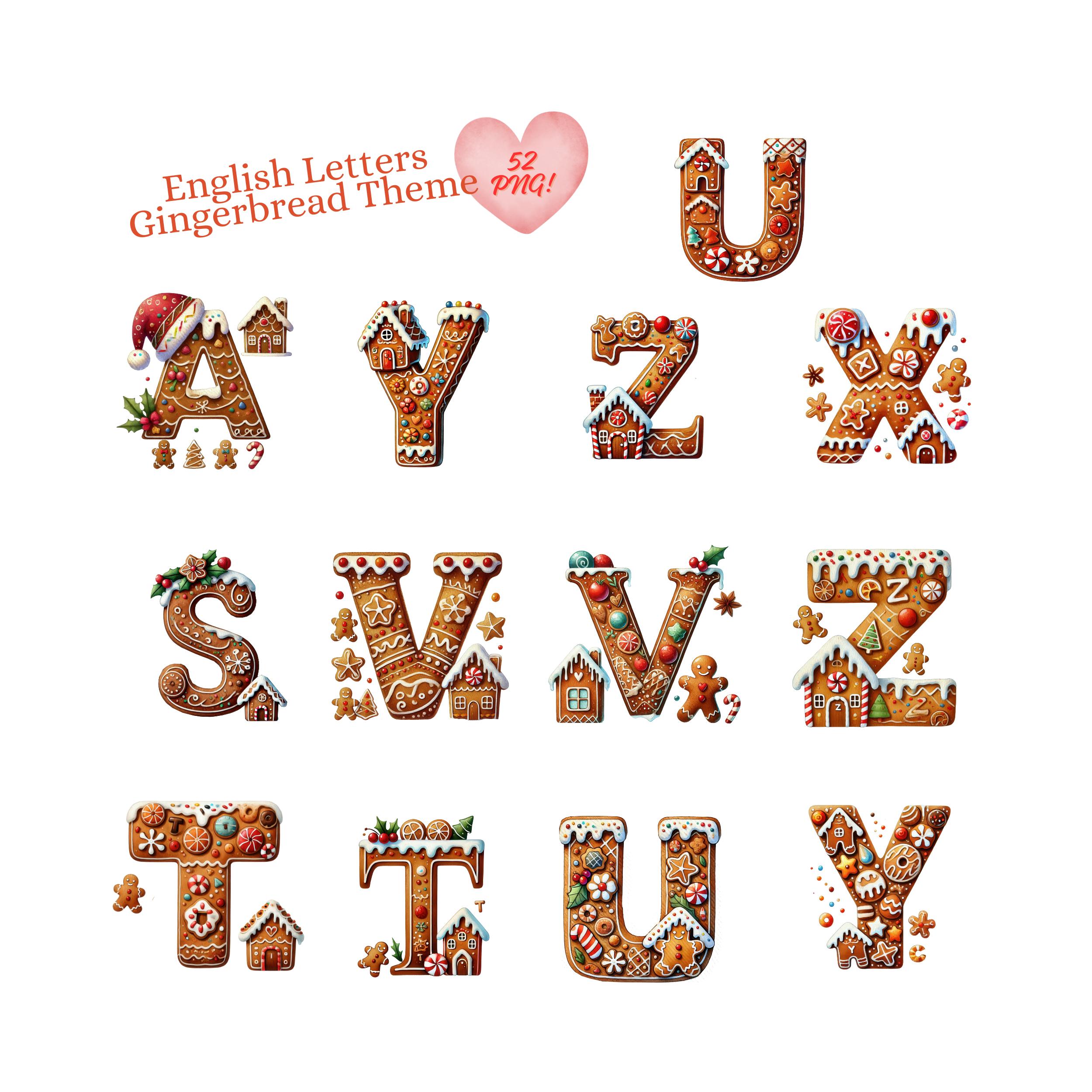 Christmas Gingerbread Alphabet Clipart: 52 Festive PNG Letters (AI ...