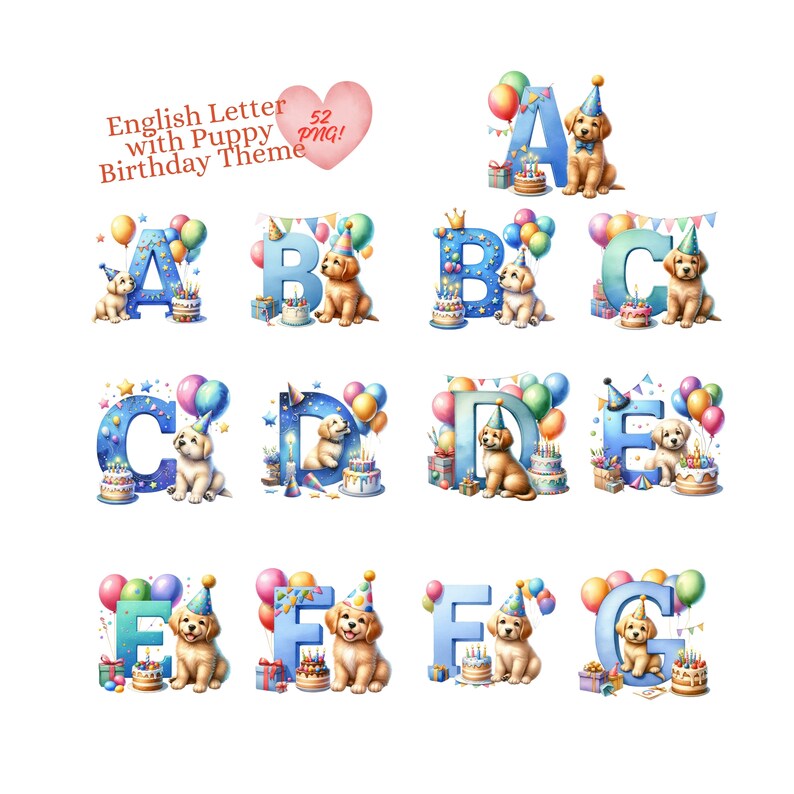 Puppy Birthday Alphabet Clipart: Party Decor Letters (digital Files) - Etsy
