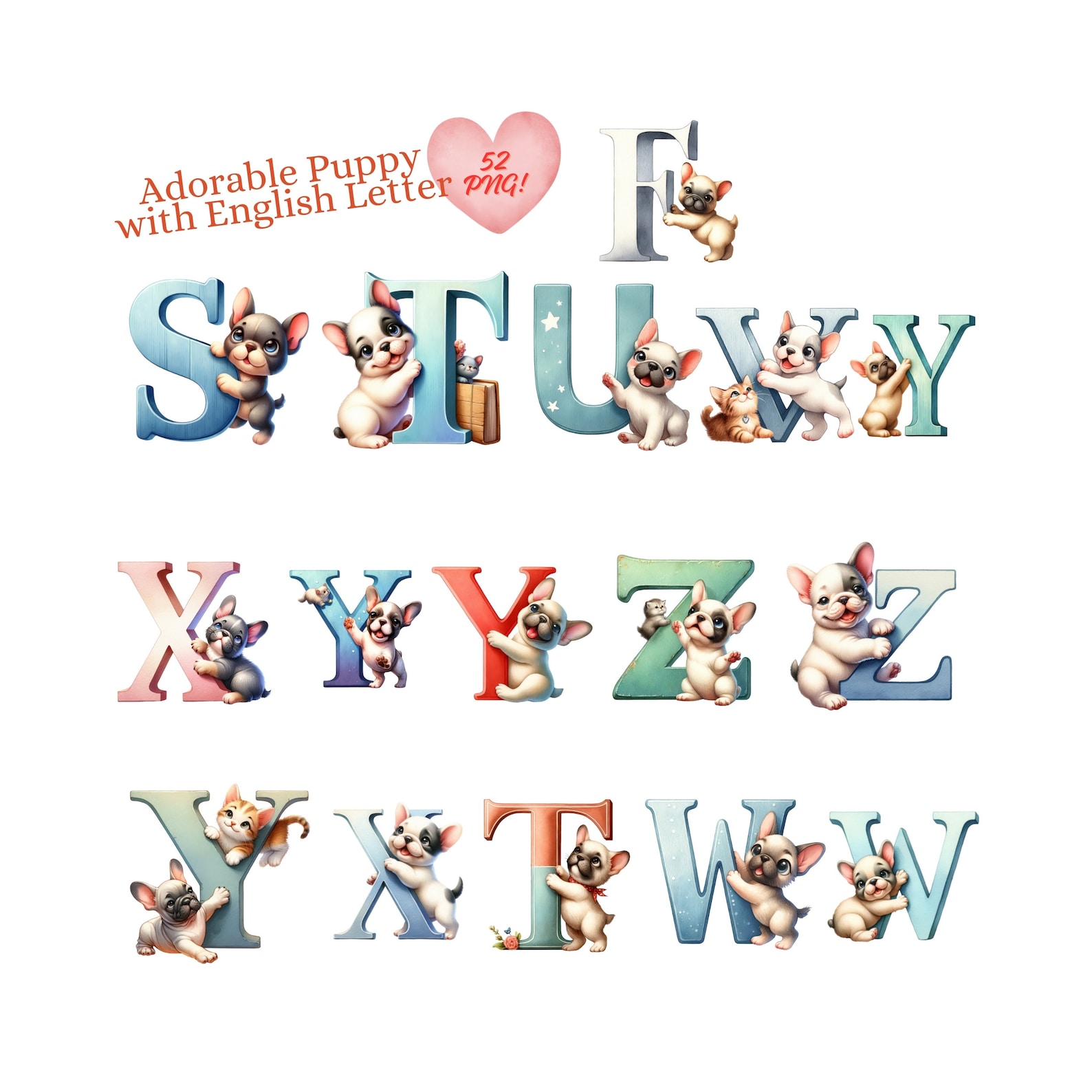 Watercolor Puppy Alphabet Clipart Set: High-resolution PNG & JPG ...