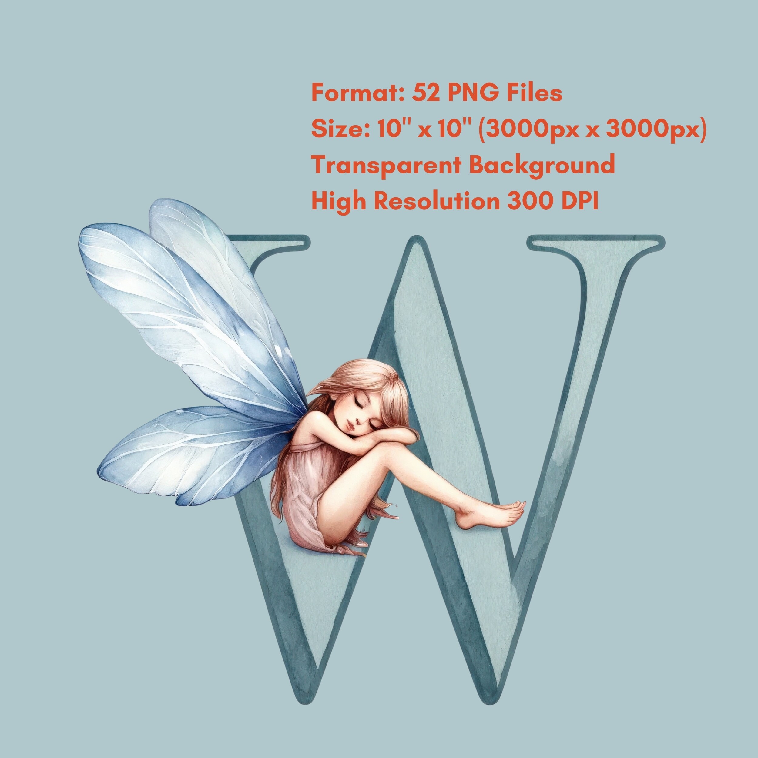 Watercolor Enchanting Fairy Alphabet Clipart - 52 PNG Letters With ...