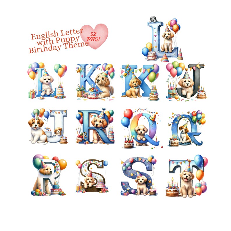 Party Puppy Alphabet Clipart Birthday-themed ABC Digital Files Kids ...