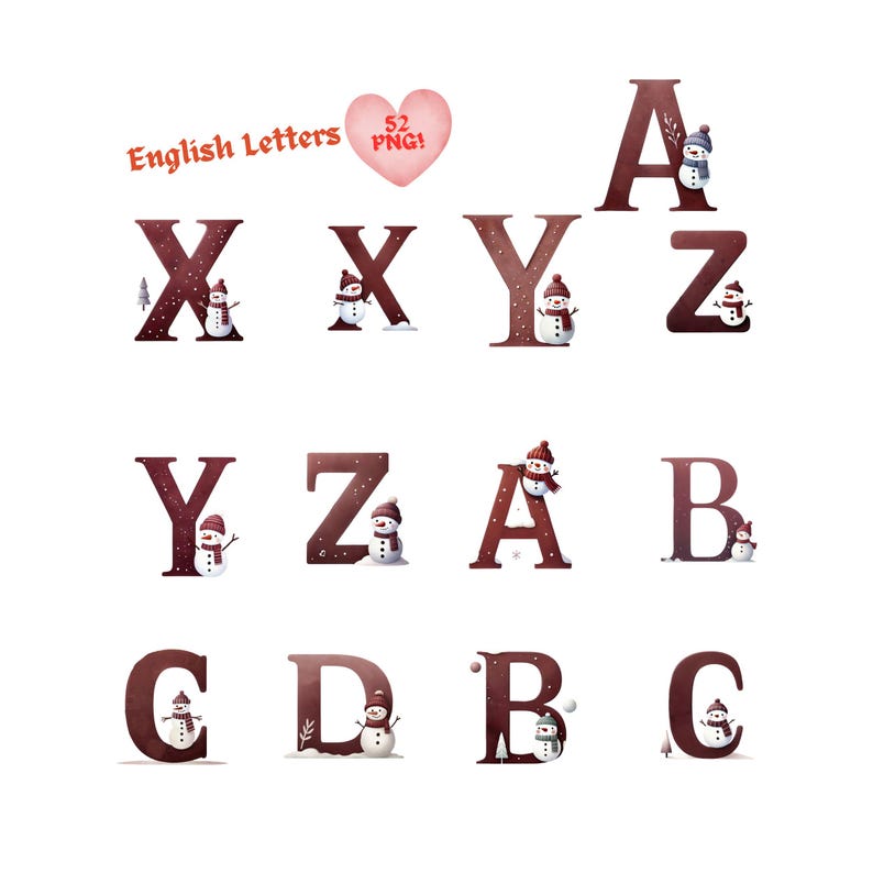Watercolor AI Winter Snowman Alphabet Clipart Set, Christmas Letters ...