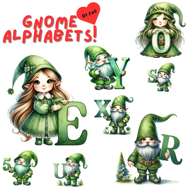 Whimsical Gnome Alphabet Digital Images - Storybook Letter Pngs for ...