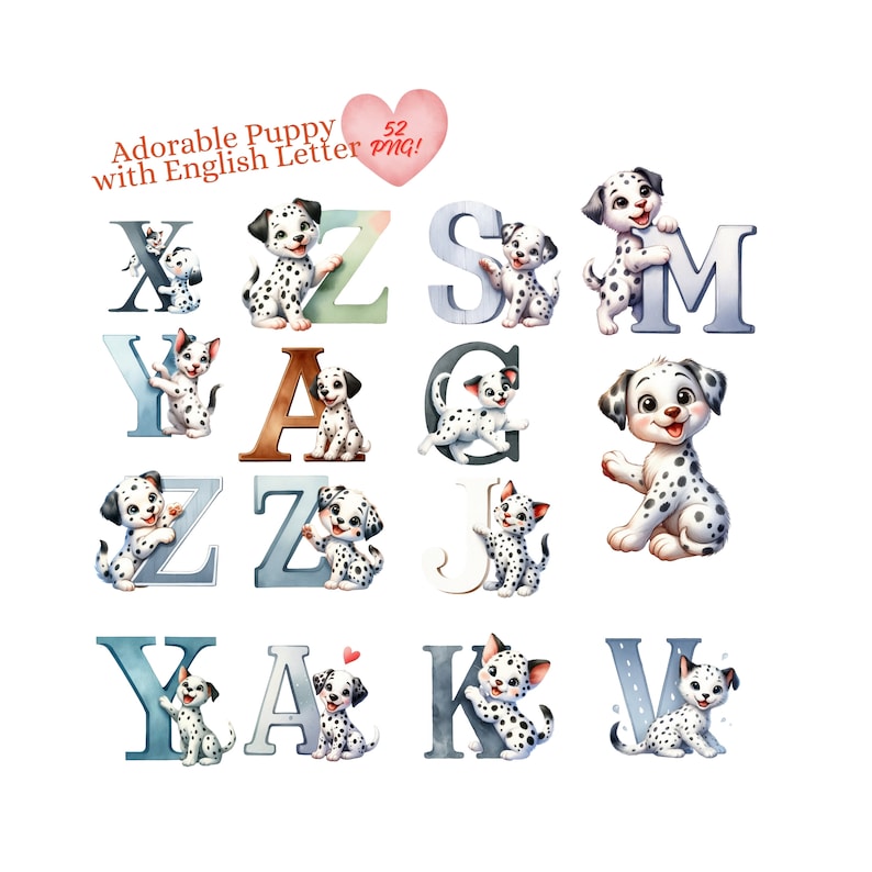 Watercolor Dalmatian Puppy Alphabet Clipart Set (digital Download) - Etsy