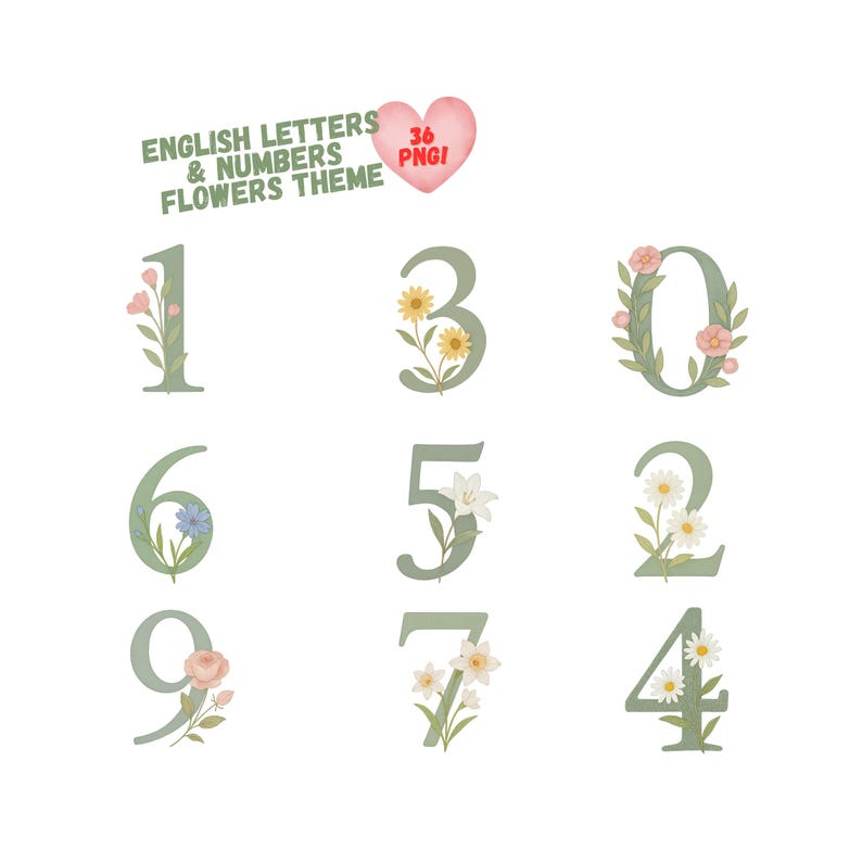 Whimsical Watercolor Floral Alphabet & Numbers PNG | A-Z 0-9 Clipart ...