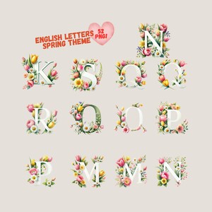 Floral Alphabet PNG Bundle, Spring Letters Clipart, Watercolor Flower ...