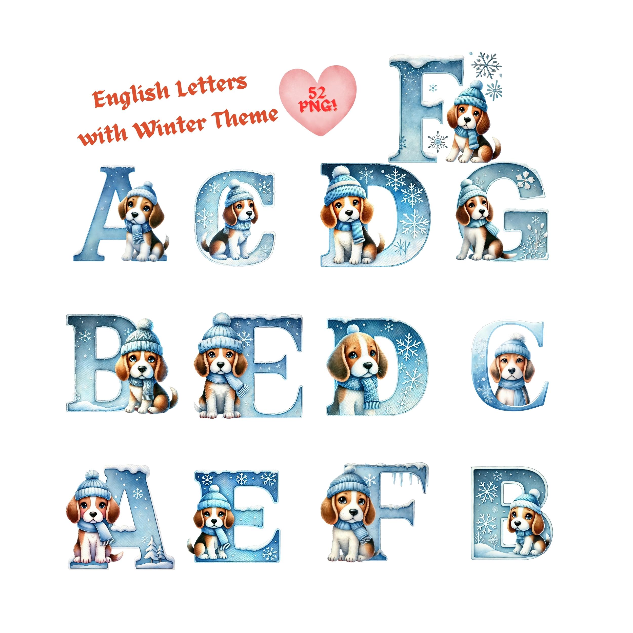 Winter Themed English Alphabet Letters With Cute Puppy Clipart - 52 ...