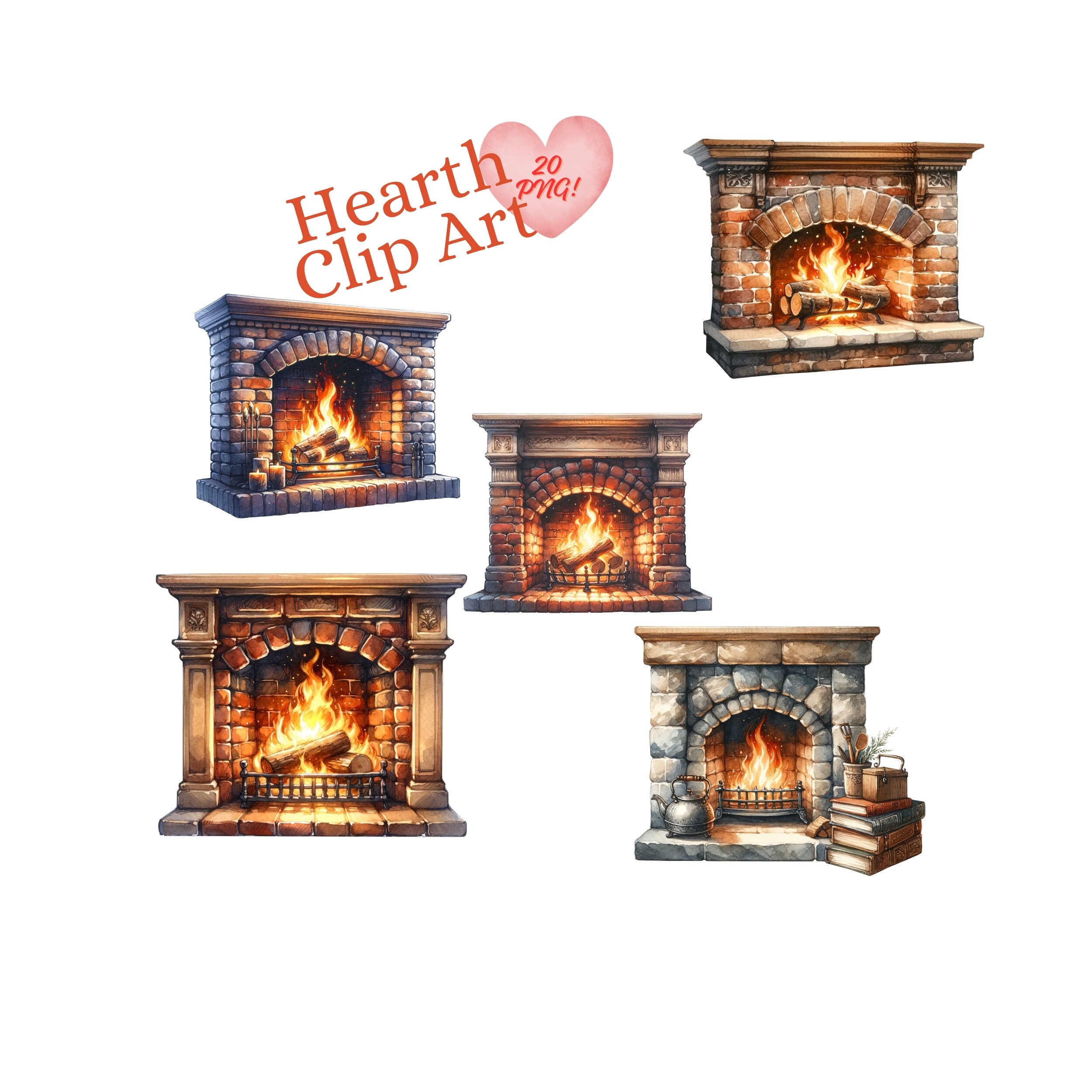 Cozy Fireplace Hearth Clipart: Rustic Home Designs (PNG & JPG) - Etsy