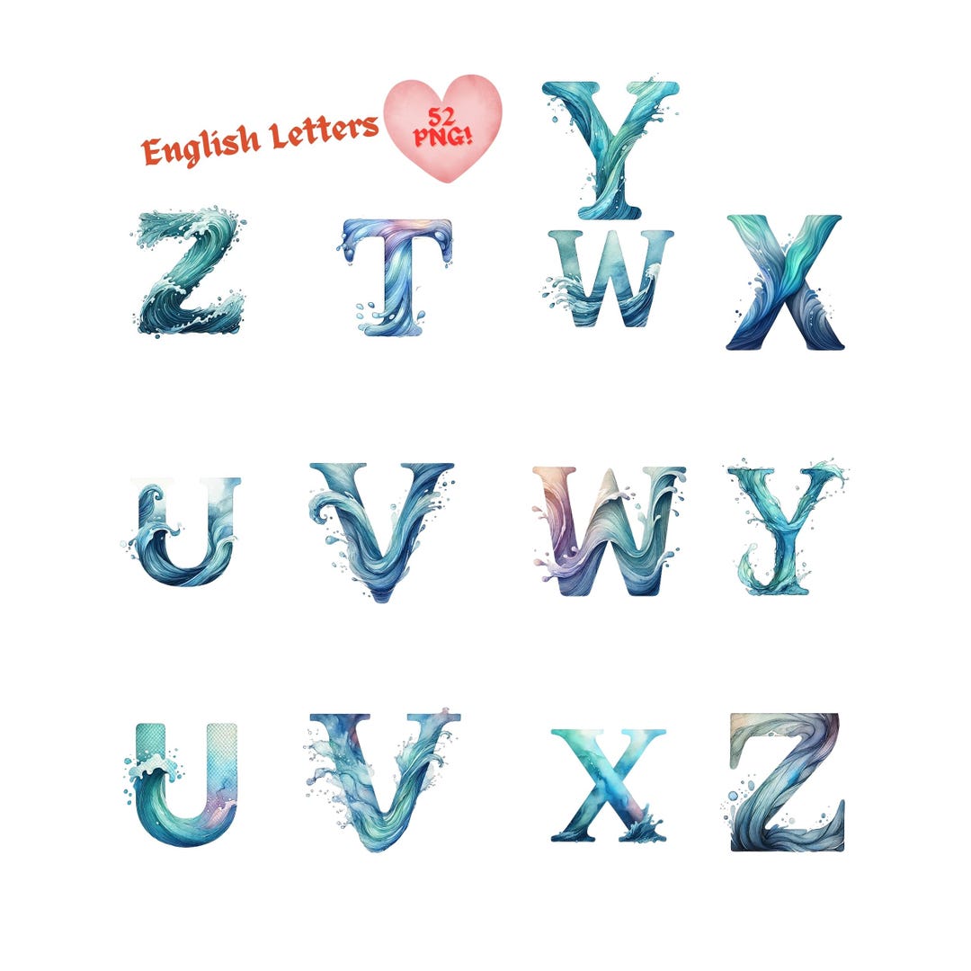 Watercolor Alphabet Clipart Bundle - 52 PNG Files - High Resolution ...