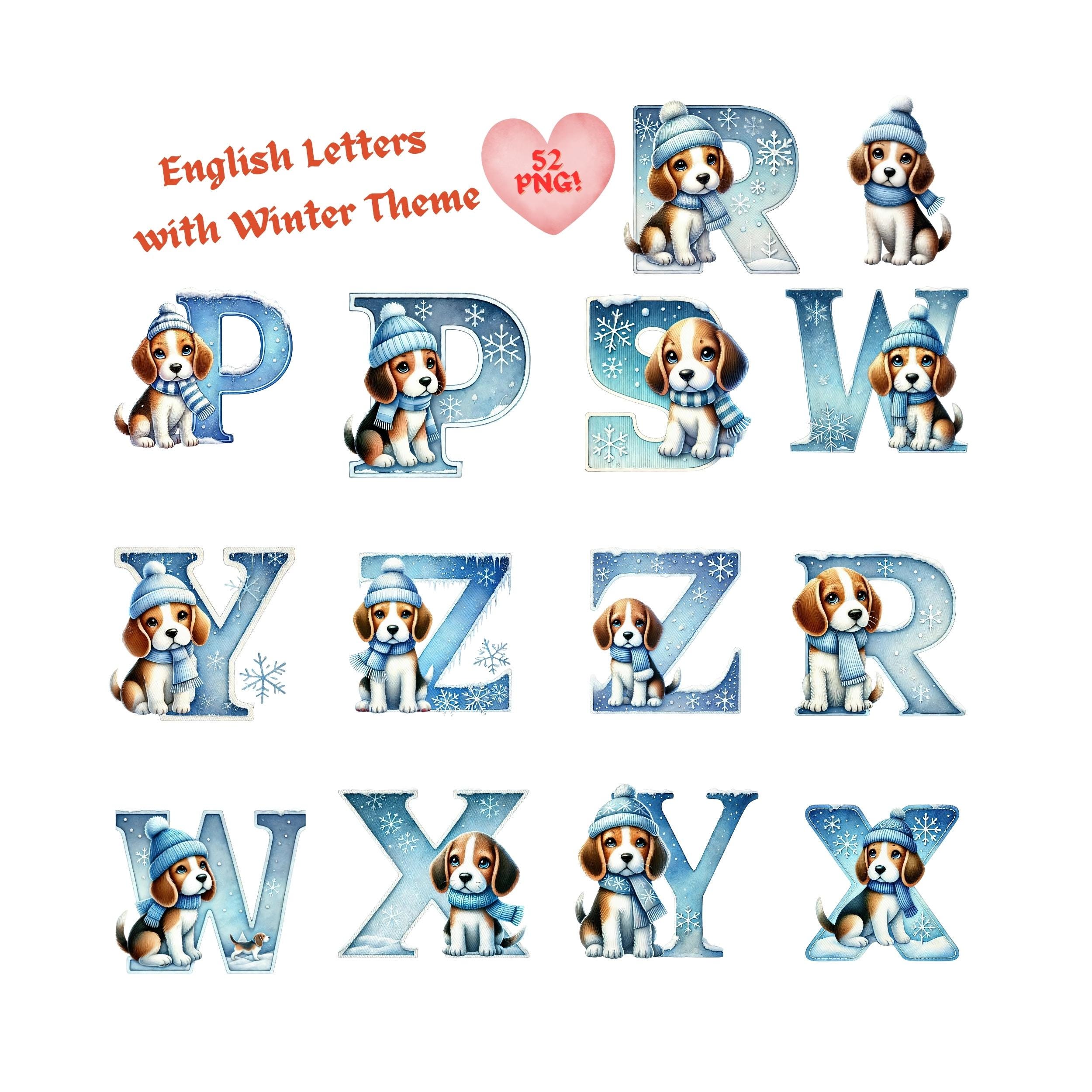 Winter Themed English Alphabet Letters With Cute Puppy Clipart - 52 ...