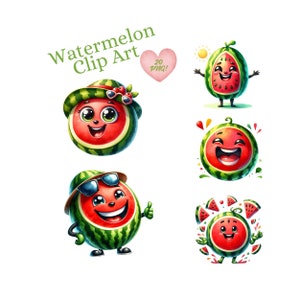 Variety of Watermelon Characters, Adorable Watermelon Clipart Bundle ...
