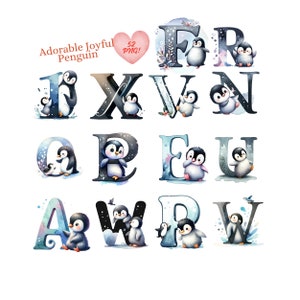 Watercolor Joyful Penguin Alphabet Letters Clipart, Transparent Bg ...