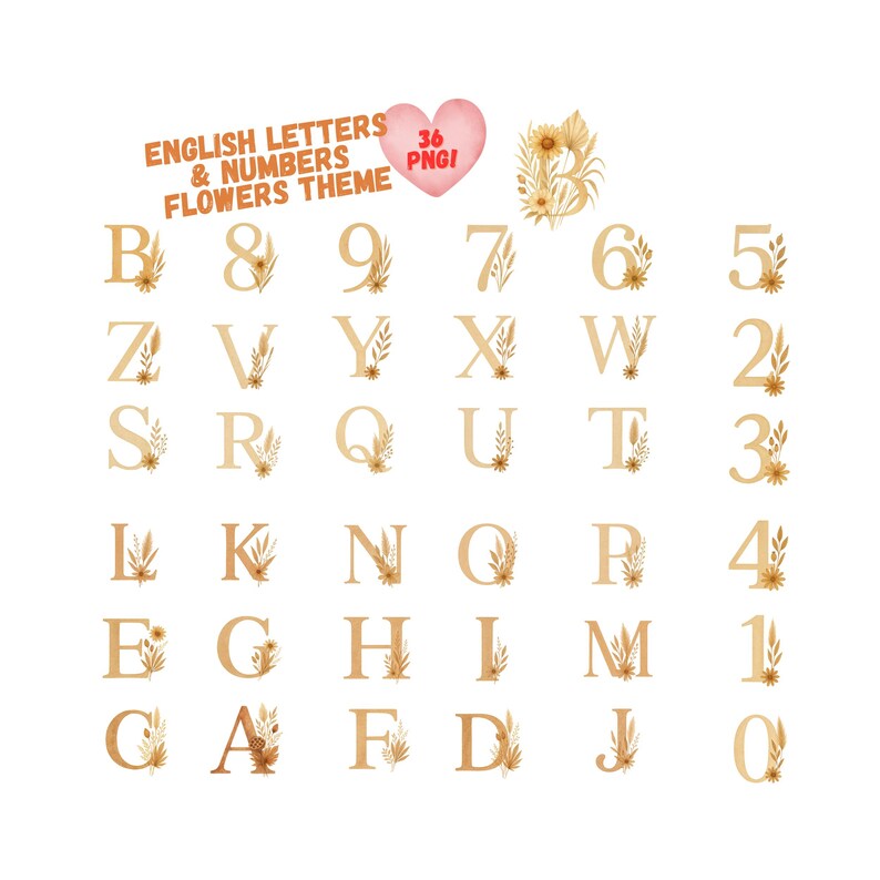 Watercolor Floral Alphabet Clipart: Boho Rustic Letters (digital ...