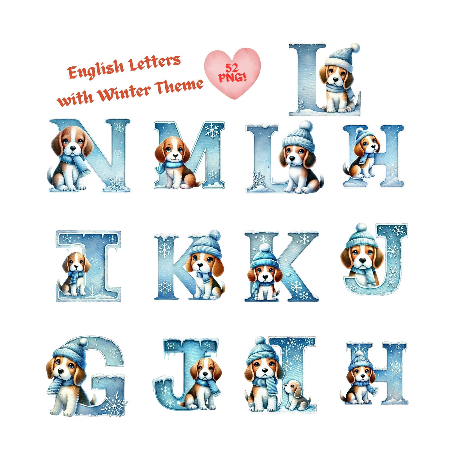 Winter Themed English Alphabet Letters With Cute Puppy Clipart - 52 ...