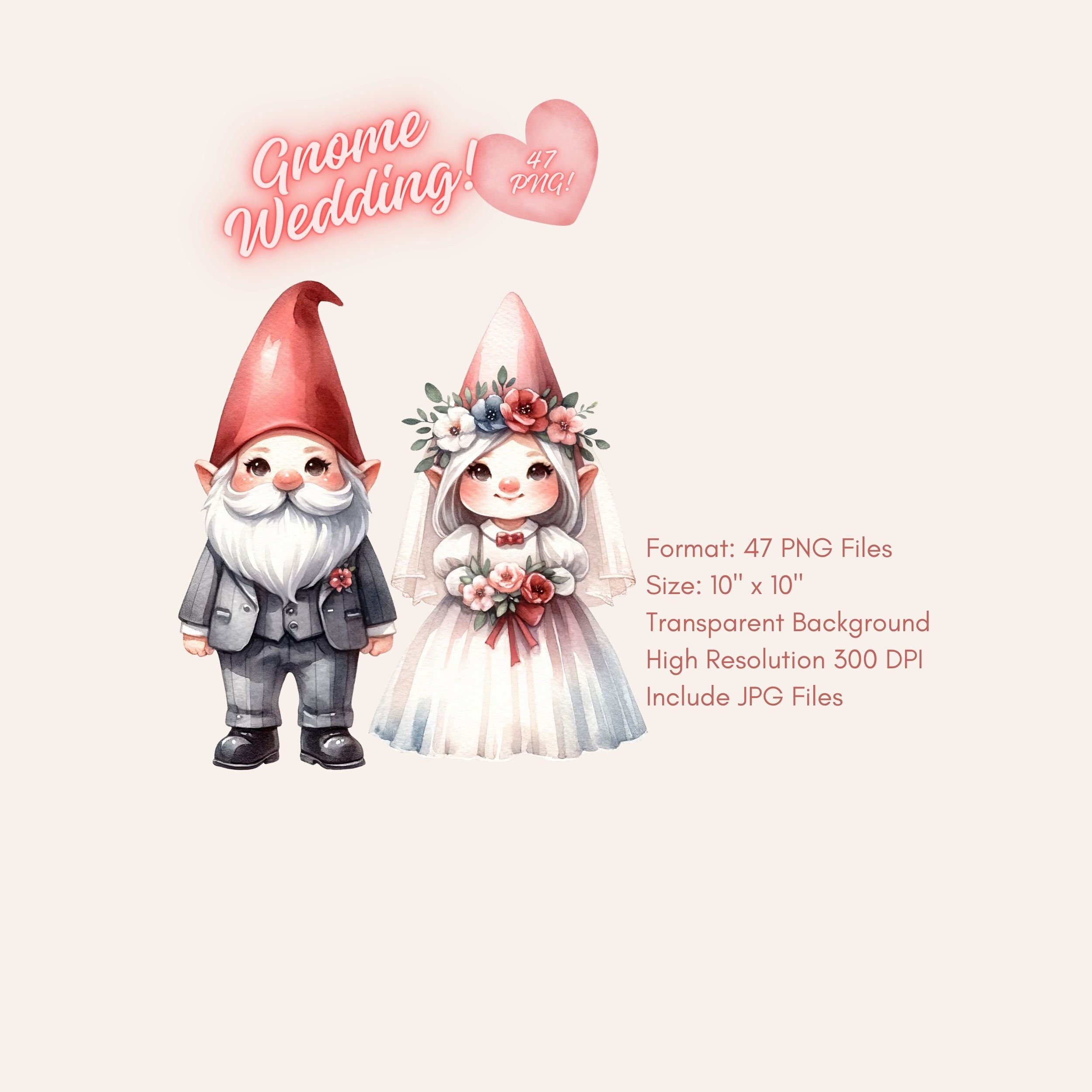 Gnome Wedding Clipart Collection Adorable Bridal Gnomes, Digital Download, Wedding Invitations ...