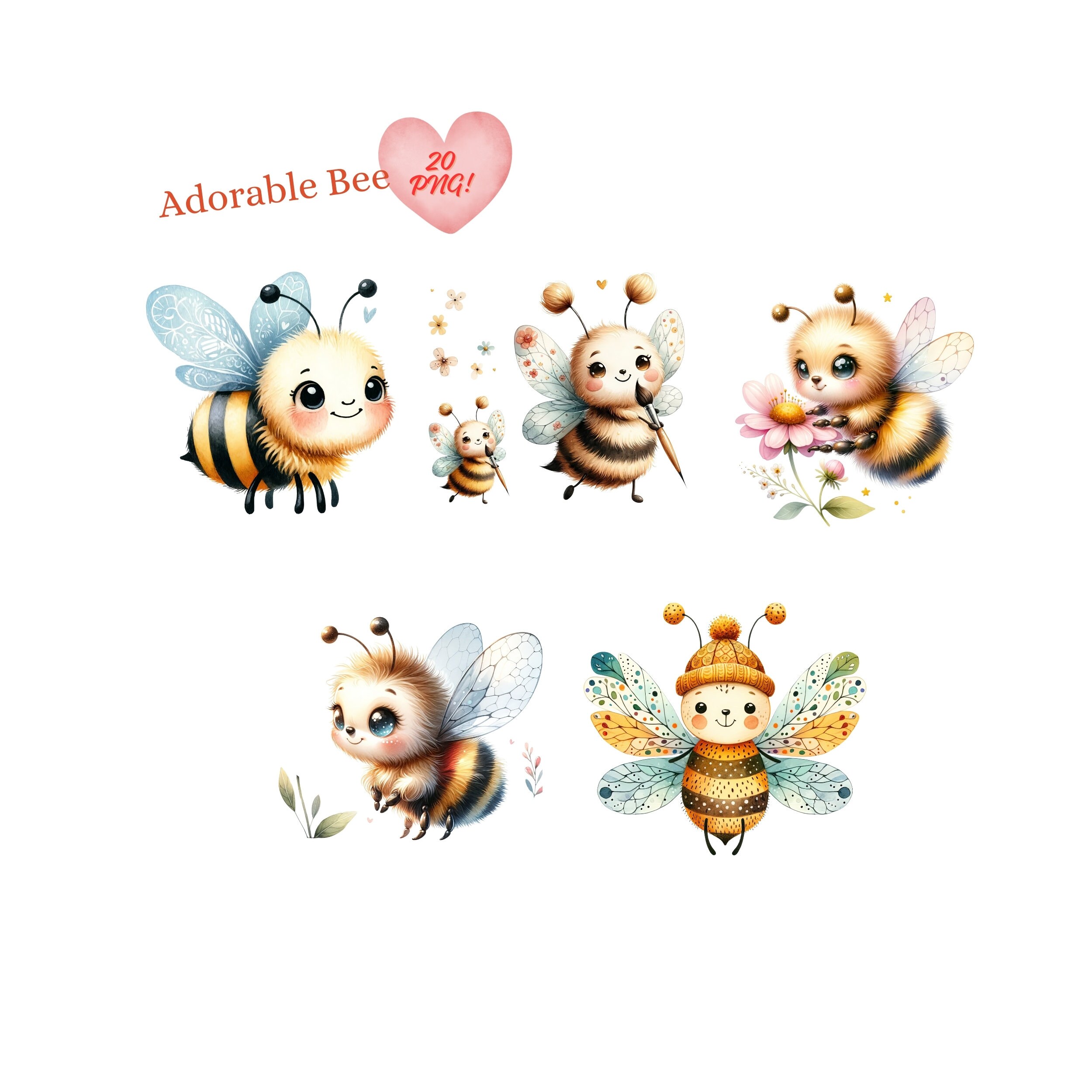 Charming Bee Clipart Collection, Cute Insect Illustrations With ...