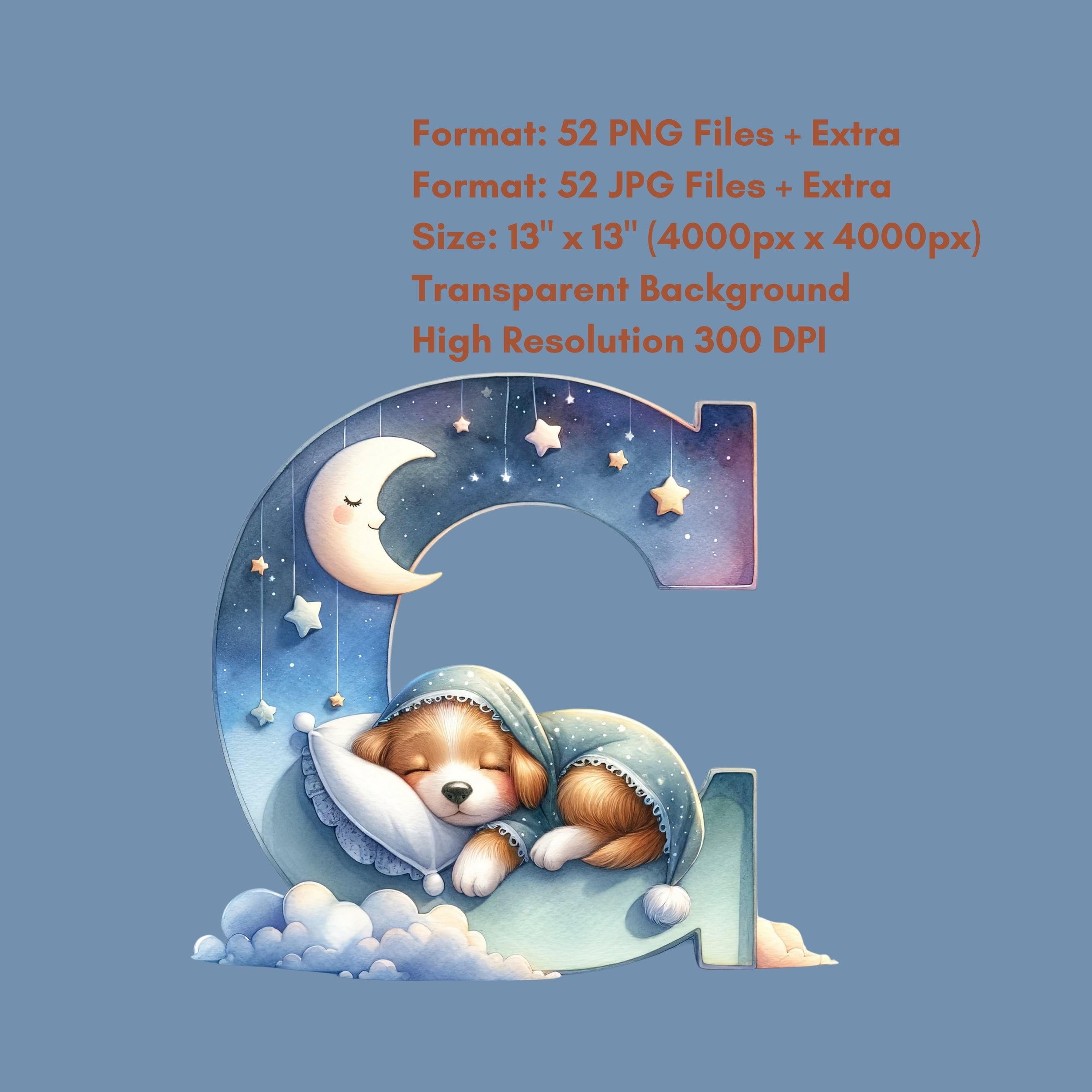 Sweet Dreams Puppy Lullaby Alphabet Clipart, Dreamy Nighttime Dog ...