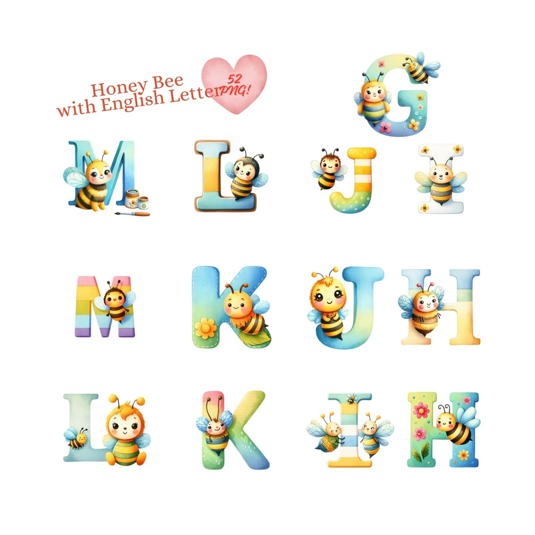 Honeybee English Alphabet Clipart, Cheerful Bee Letters for Creative ...