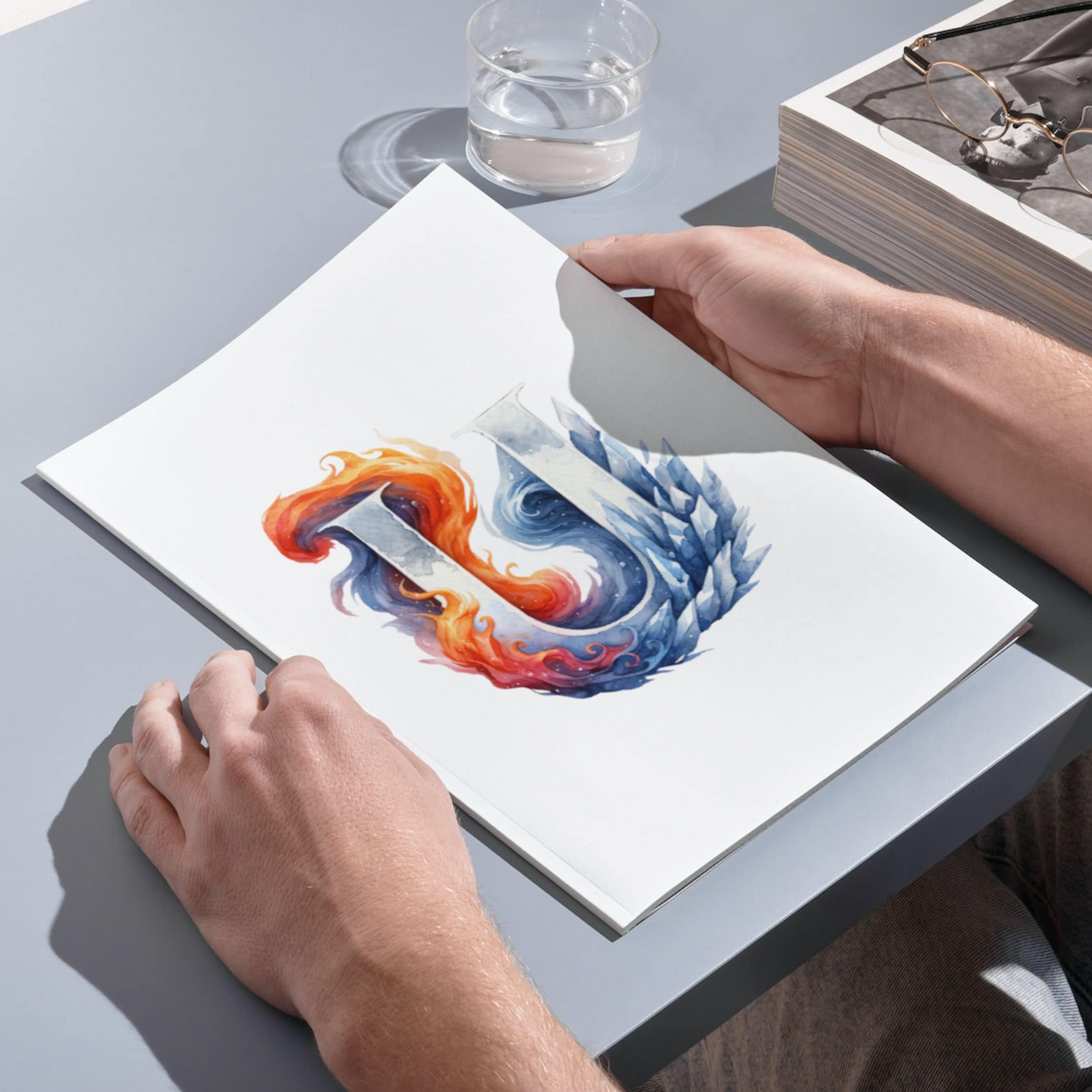 Watercolor Elemental Fusion Alphabet Clipart: Striking Fire & Ice ...