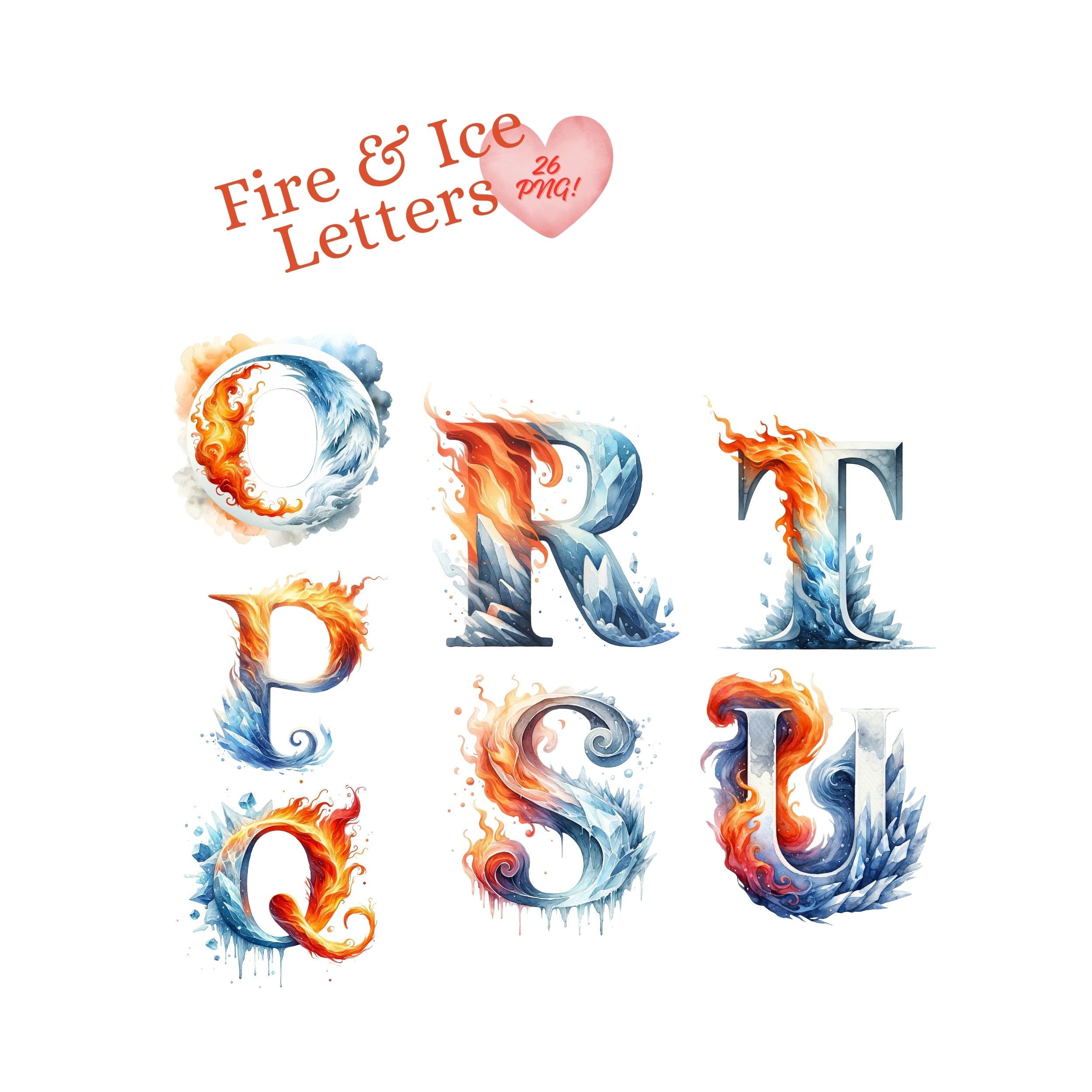 Watercolor Elemental Fusion Alphabet Clipart: Striking Fire & Ice ...
