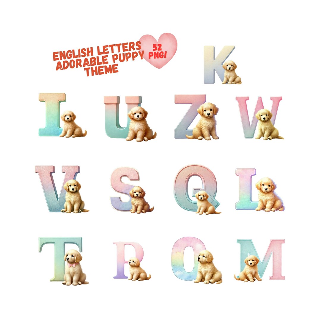 Pastel Puppy Alphabet PNG, Cute Dog Letter Clipart, Golden Retriever ...