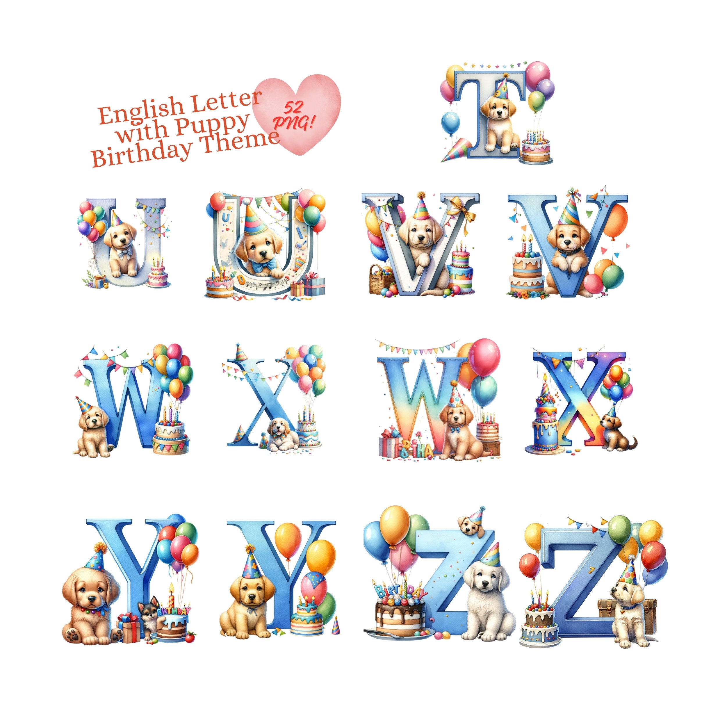 Party Puppy Alphabet Clipart - Birthday-themed ABC Digital Files - Kids ...