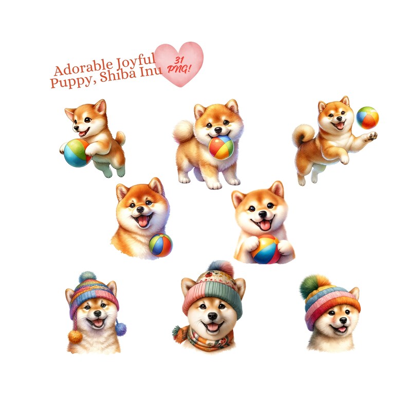 Charming Shiba Inu Puppy Clipart Bundle, 31 Adorable Cartoon Dog PNG ...