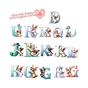 Watercolor Puppy Alphabet Letters Clipart Set, 52 PNG and JPG Files ...