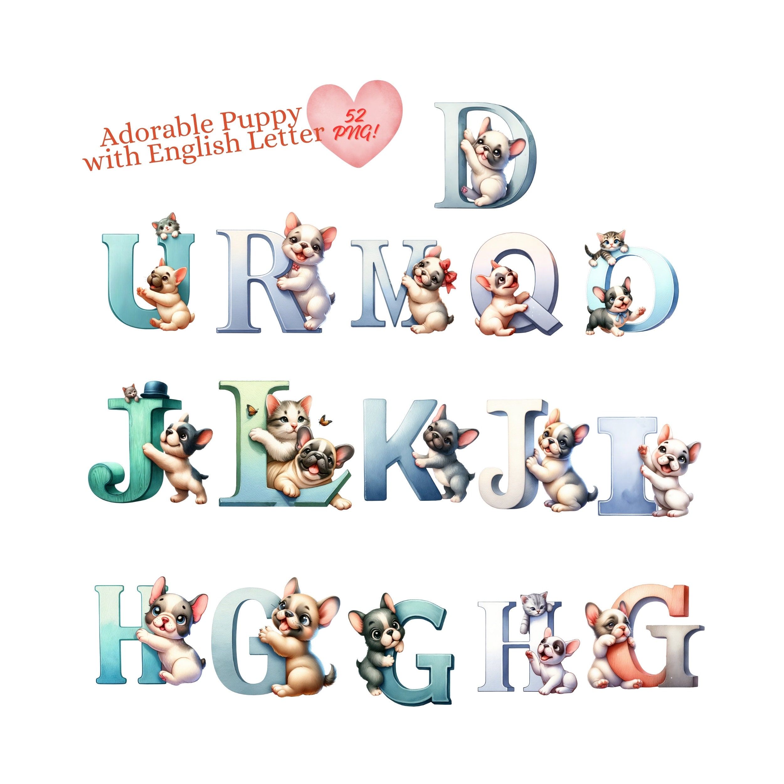 Watercolor Puppy Alphabet Clipart Set: High-resolution PNG & JPG ...