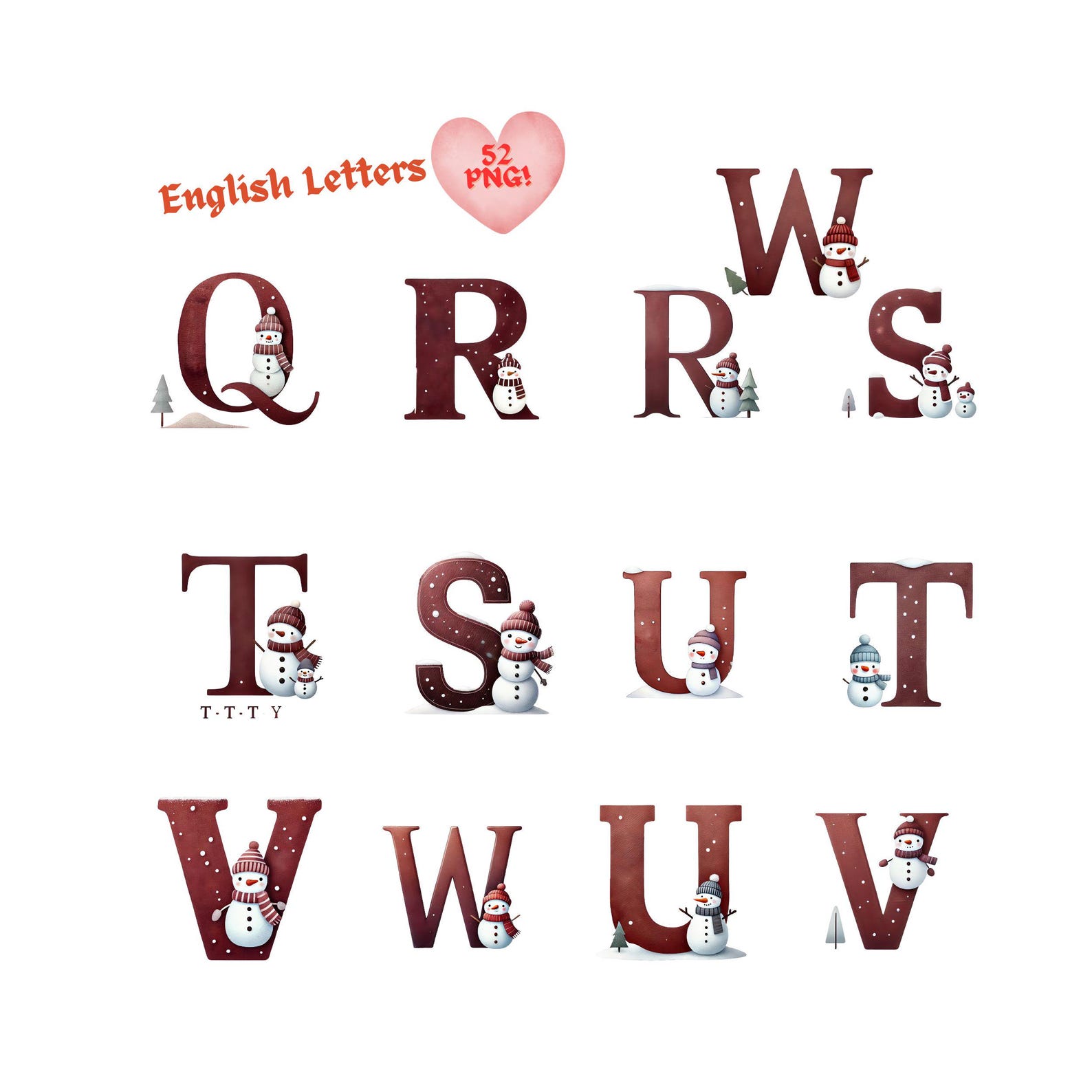 Watercolor AI Winter Snowman Alphabet Clipart Set, Christmas Letters ...