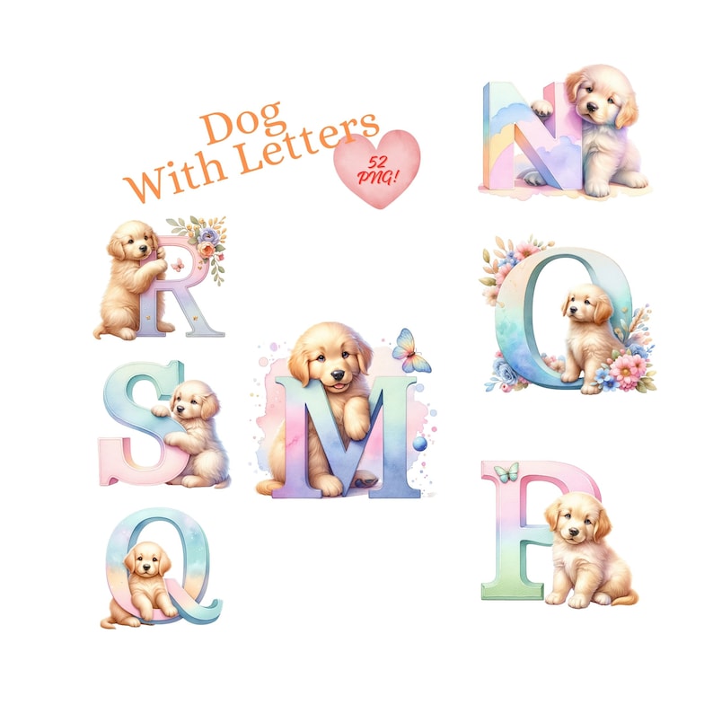 Alphabet Puppies Clipart Set - Adorable Dog Letters for Personalized ...