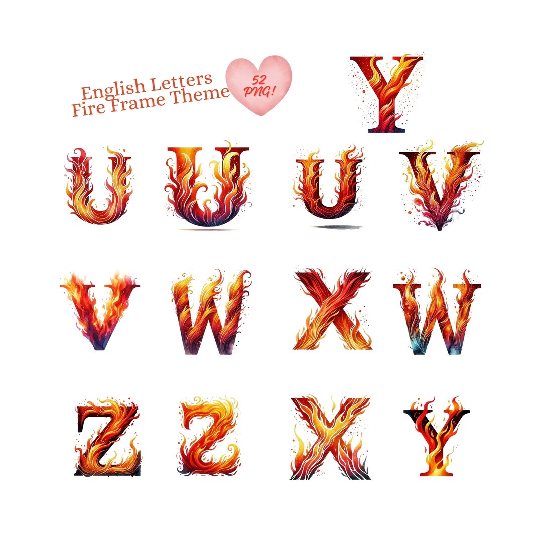 Watercolor AI Generated Fire Frame Alphabet, 52 High-resolution English ...