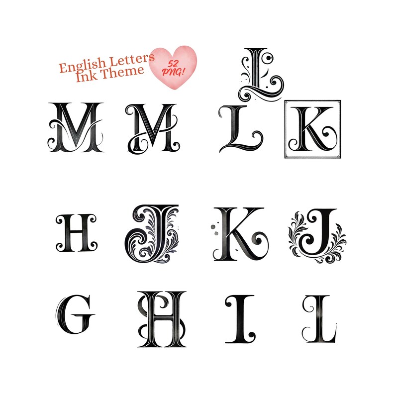 Elegant Black Ink Alphabet PNG Set: Watercolor Style (digital Download ...
