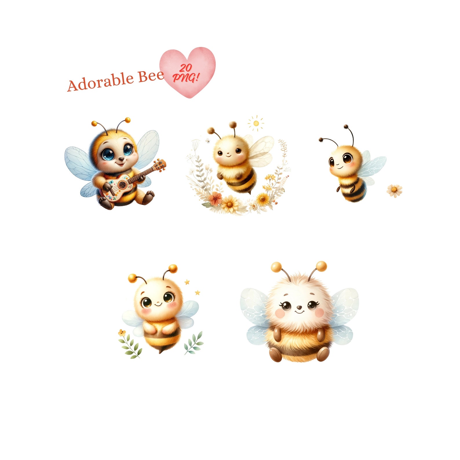 Charming Bee Clipart Collection, Cute Insect Illustrations With ...