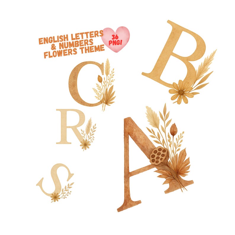 Watercolor Floral Alphabet Clipart: Boho Rustic Letters (digital ...
