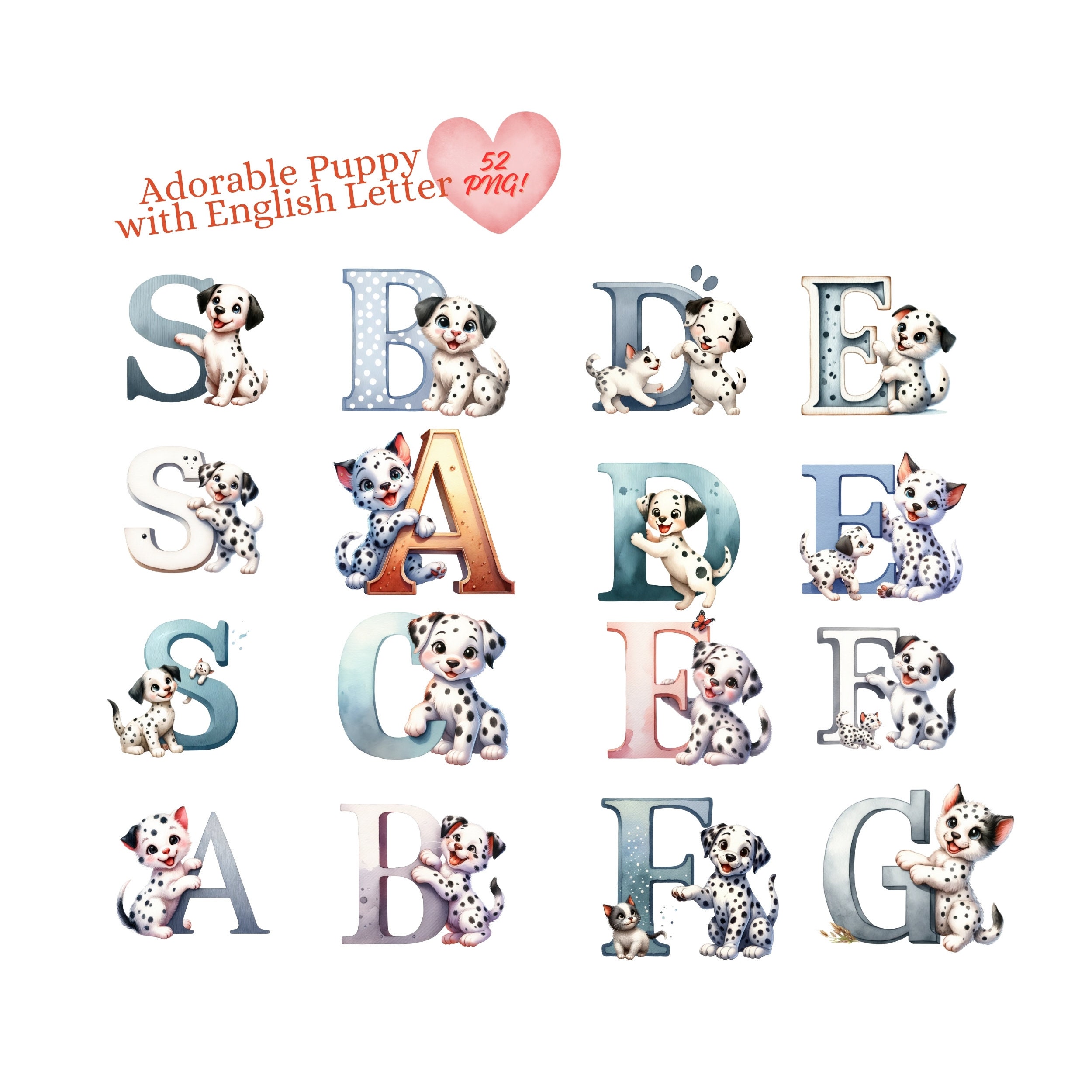 Watercolor Dalmatian Puppy Alphabet Clipart Set (digital Download) - Etsy
