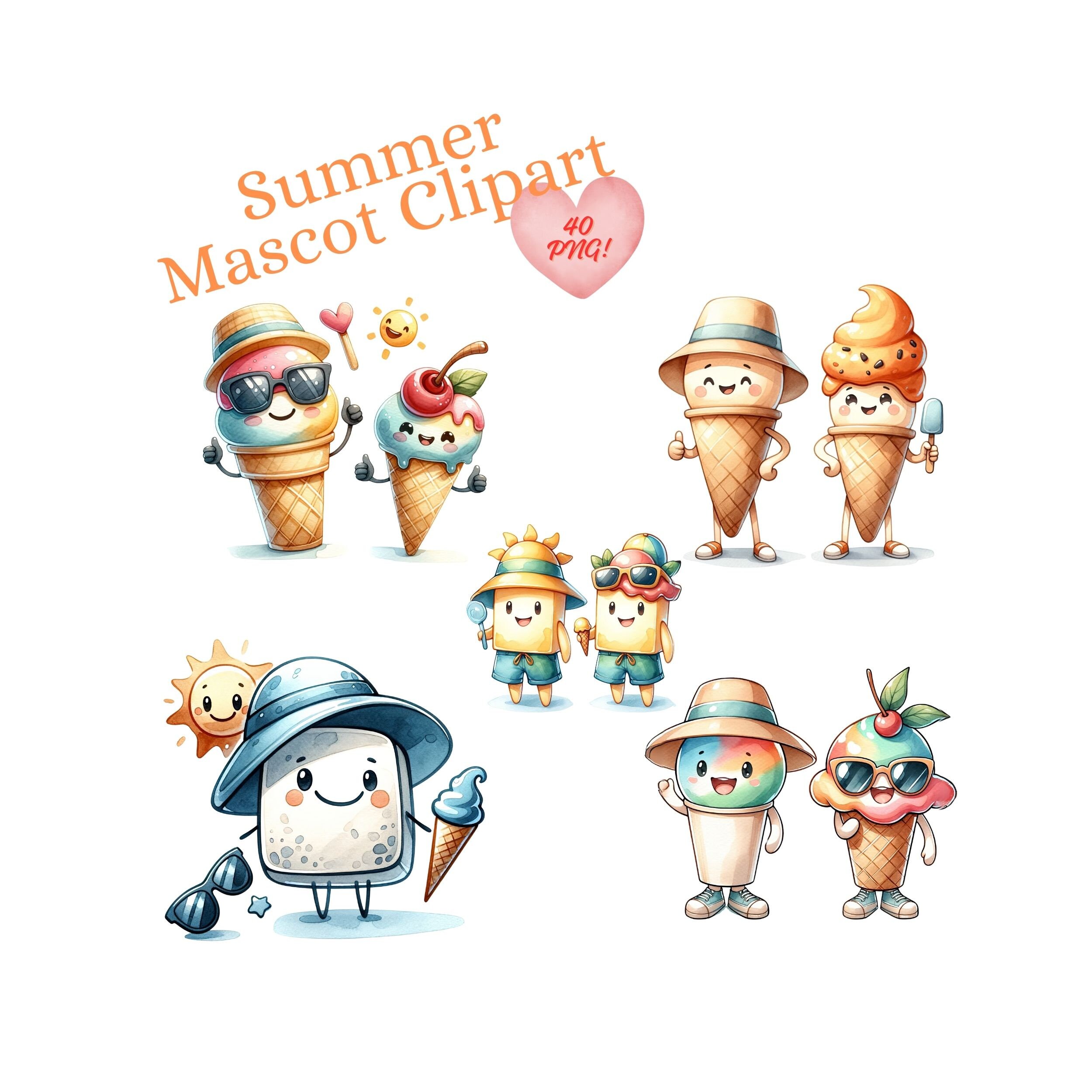 Whimsical Summer Fun Clipart - Cute Ice Cream & Fruit Characters ...